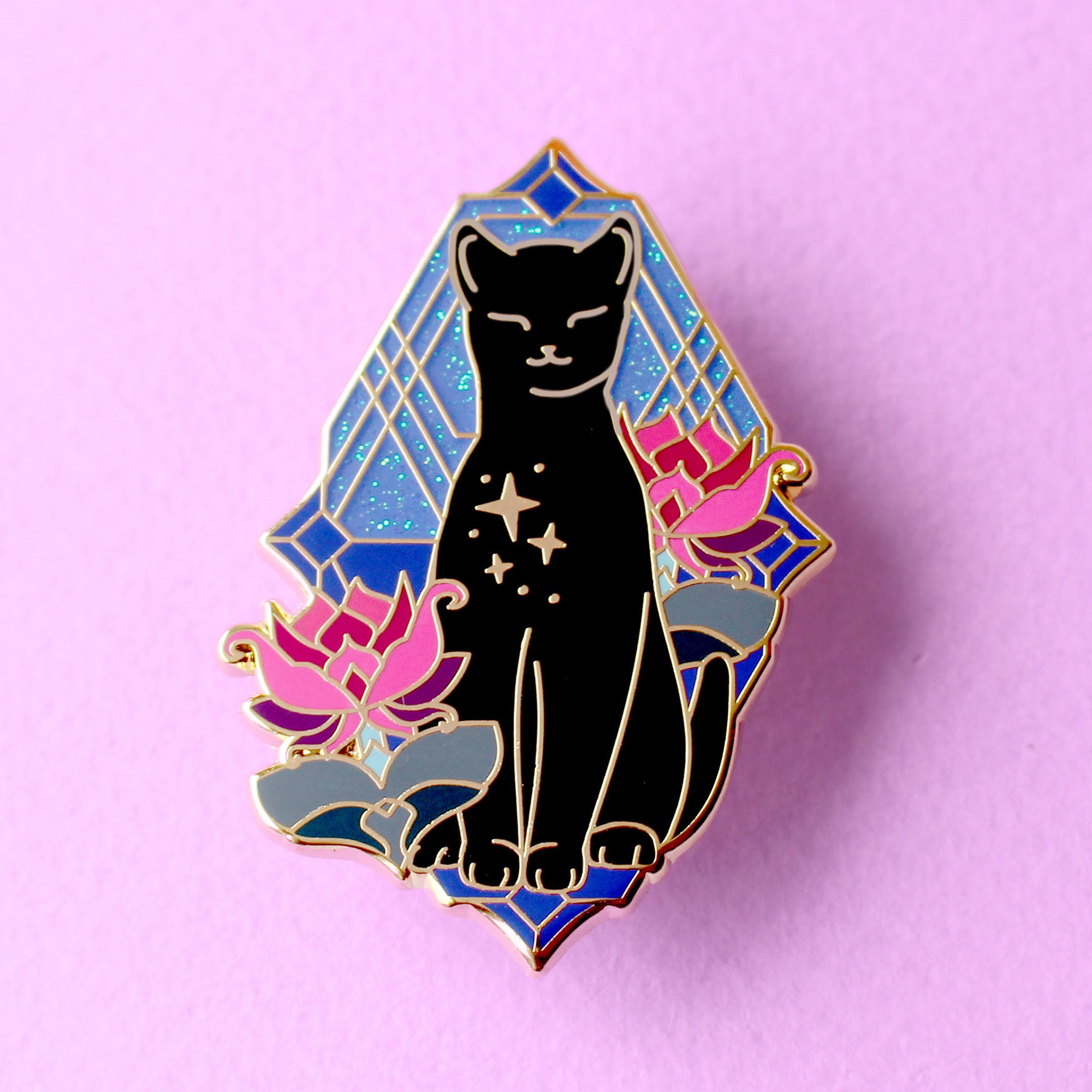 Lotus Cat Enamel Pin – Glitter Punk