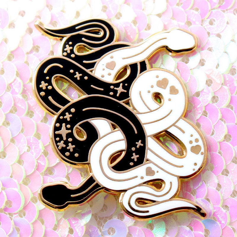 Black & White Snakes Enamel Pin – Glitter Punk