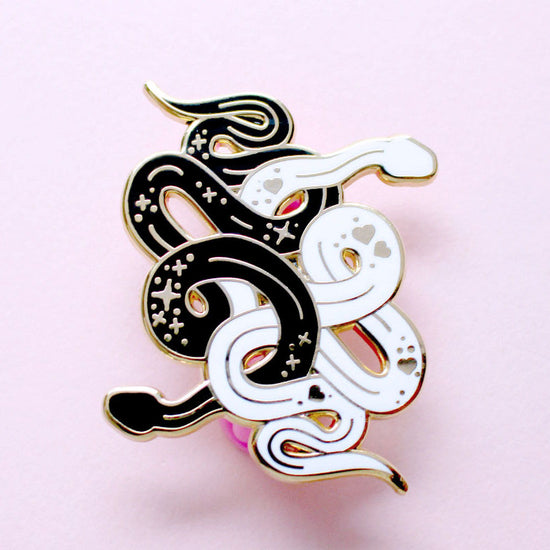 Black & White Snakes Enamel Pin – Glitter Punk