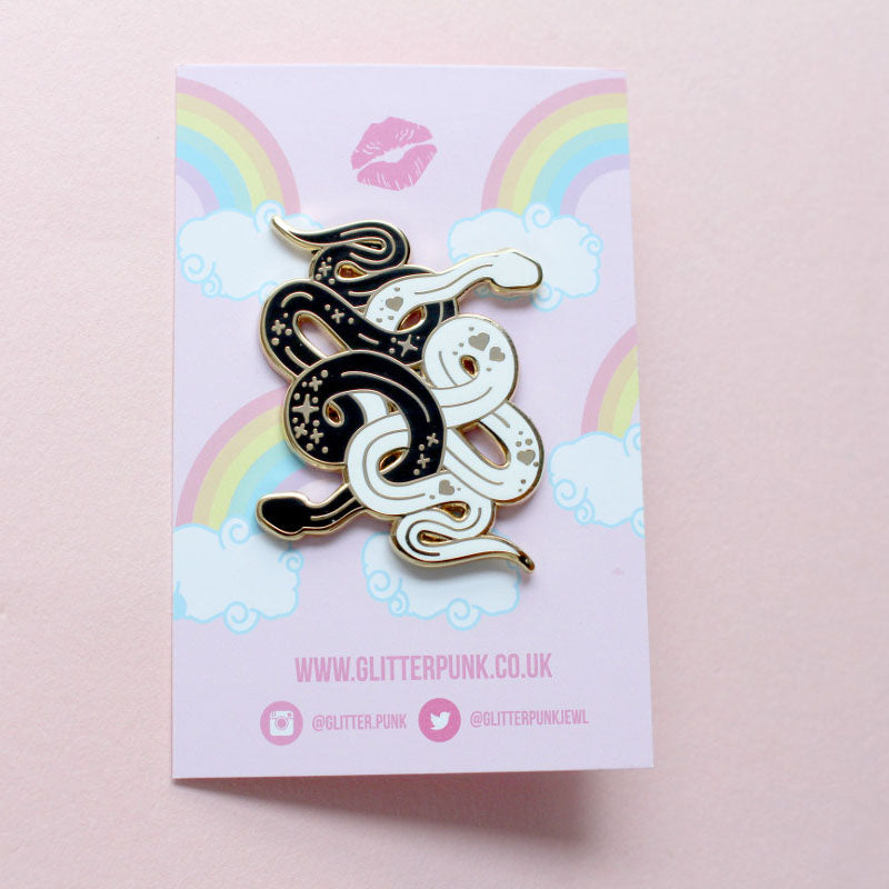 Black & White Snakes Enamel Pin – Glitter Punk